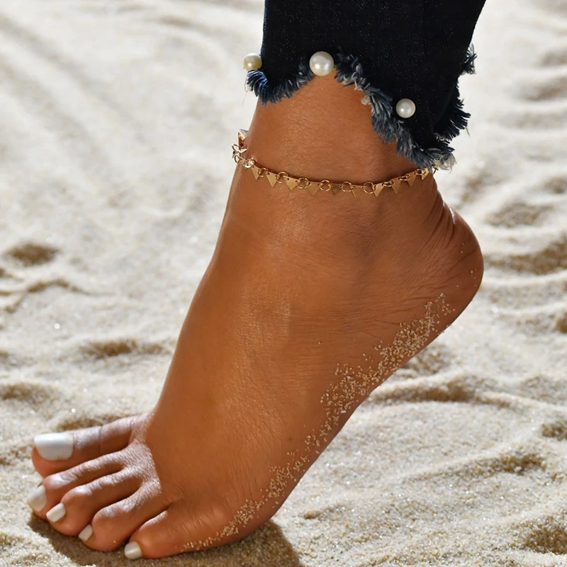 Summer Beach Anklet Ankle Bracelets For Women Simple Trendy Triangle Metal Sheets Foot Jewelry