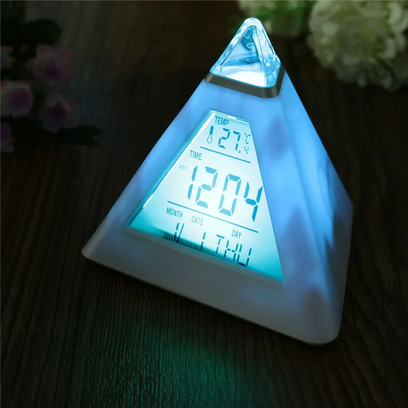 LED Clock Pyramid Change Colour Digital Clock With Date Alarm ...