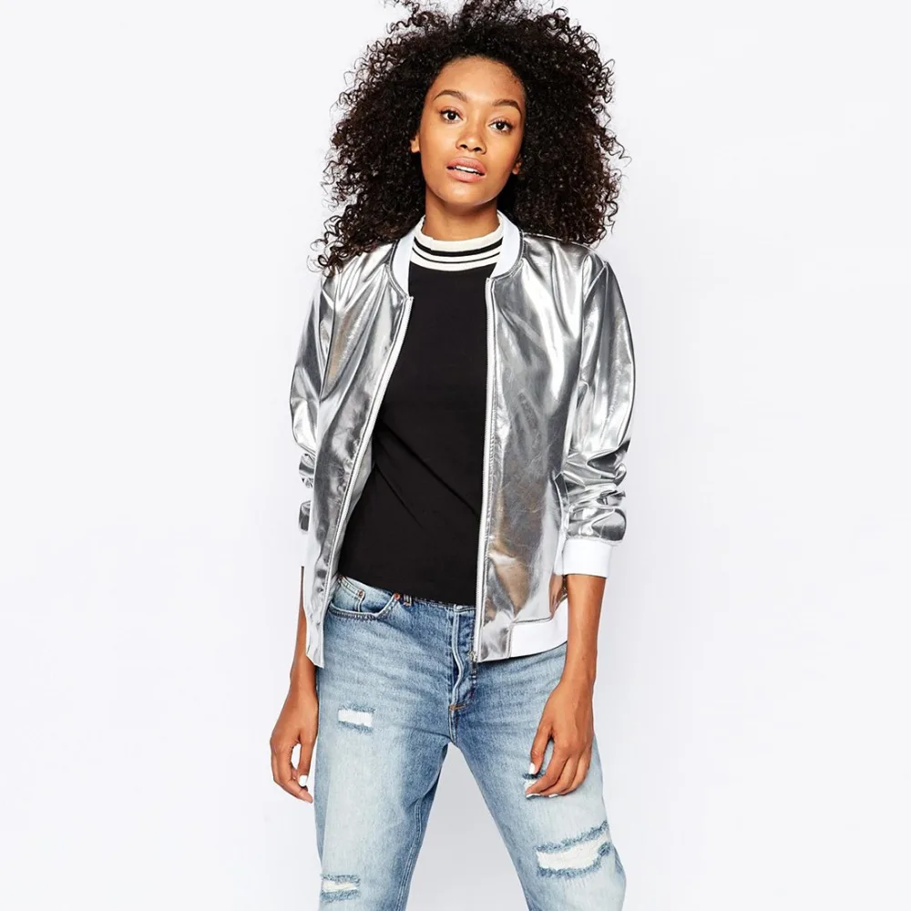 2017 New Silver Baseball Casual Wear Loose Jacket Full Sleeves Zippers ...