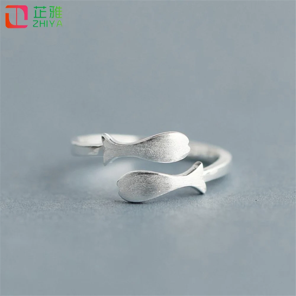 2018 Girl's Double Cute Fish Opening Adjustable Ring Brushed Silver ...