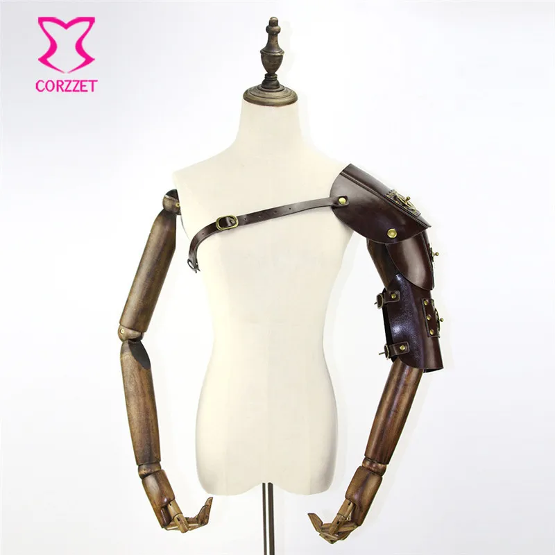 Brown PU Leather With Gold Gearwheel & Rivet Vintage Steampunk Arm ...