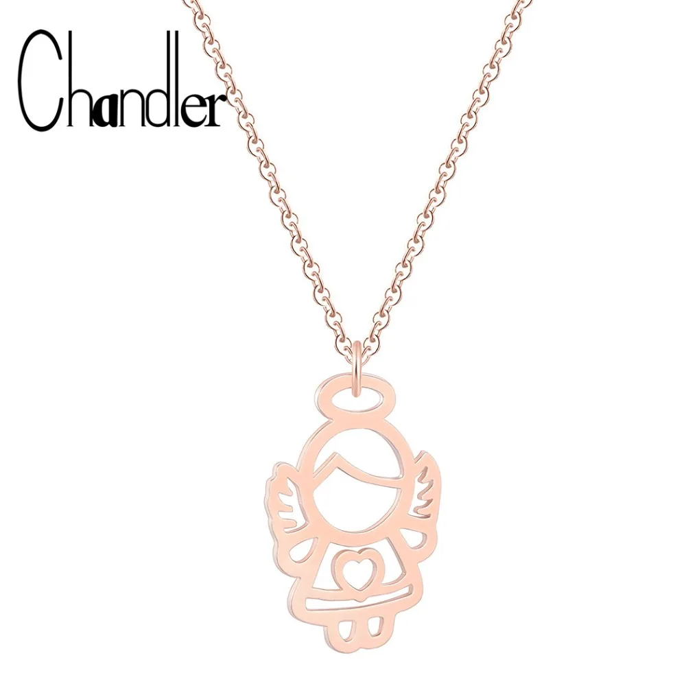 Chandler Stainless Steel Baby Angel Necklace Gold Color Rose Gold ...