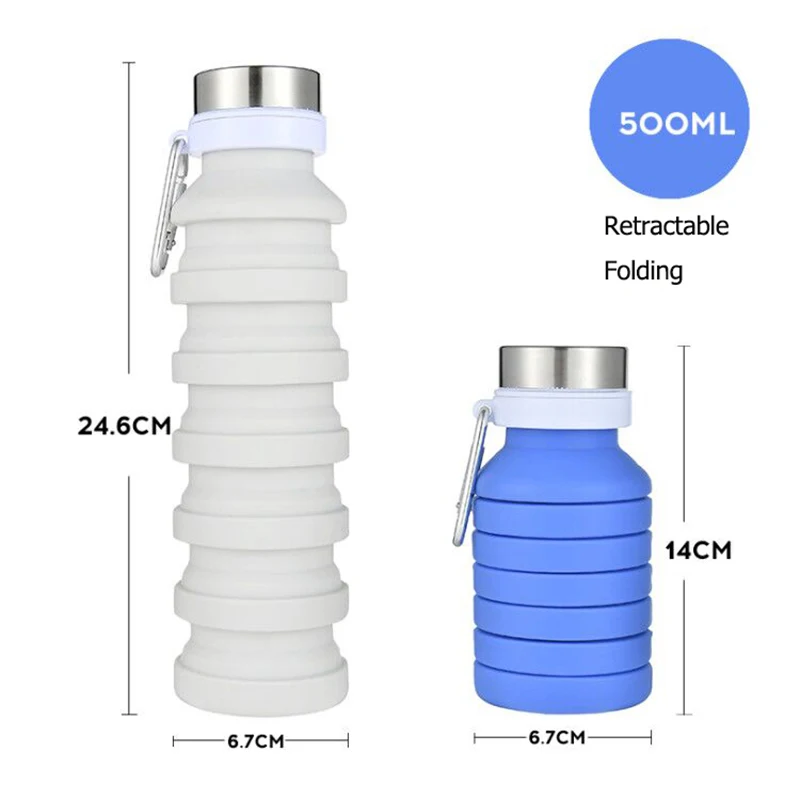 500ML Portable Silicone Retractable Folding Water Bottle Outdoor Travel ... 500ML Portable Silicone Retractable Folding Water Bottle Outdoor Travel ...