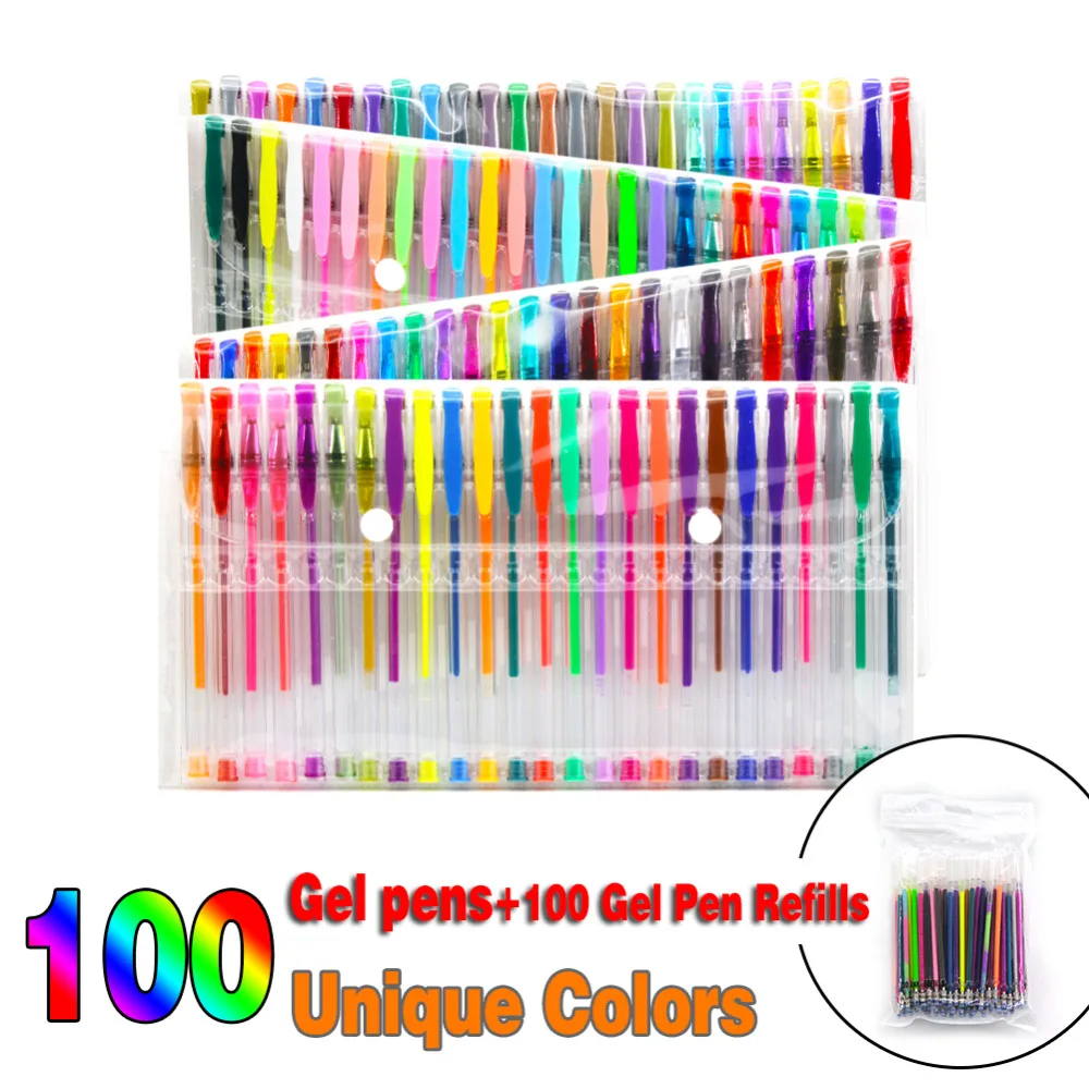 100 Color Gel Pens Set Neon For Metallic/Glitter Sketch Drawing ...