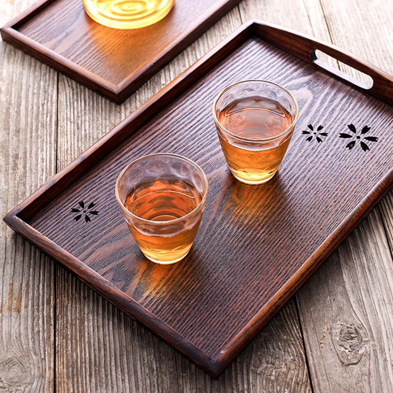 Vintage Wooden Serving Tray With Handles Large Food Tray Coffee Tea Vintage Wooden Serving Tray With Handles Large Food Tray Coffee Tea