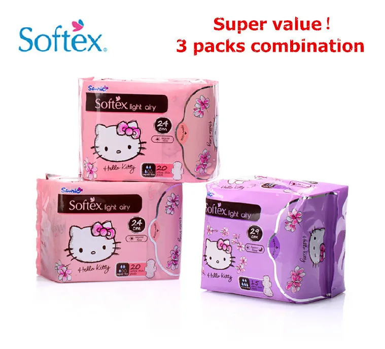Softex Hello Kitty cute daytime/overnight use mixed sets sanitary pad ...
