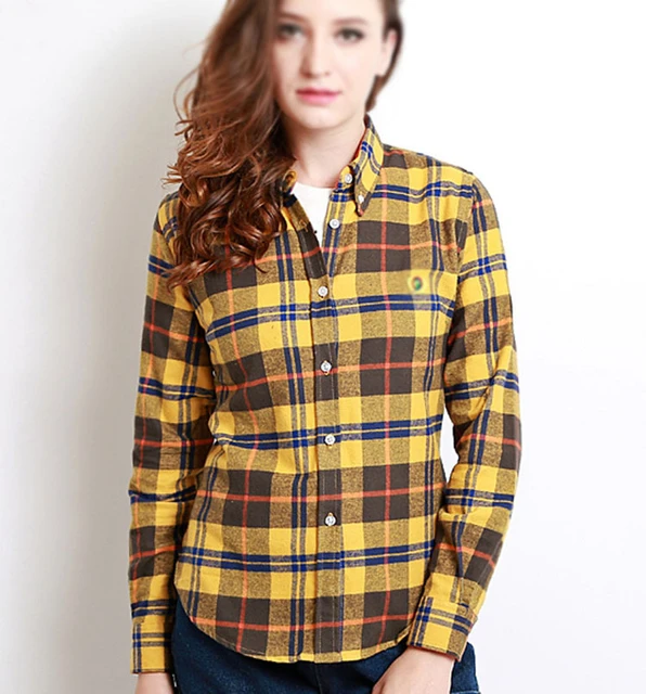 Yellow Plaid Shirt Women