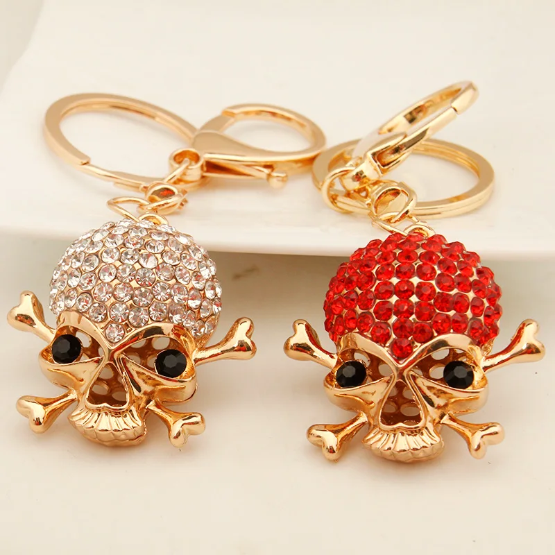 Cool Crystal Skull head Key chain Key ring Rhinestone Metal Skeleton ...