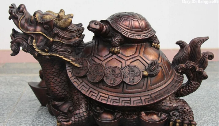 bir 006997 15" Chinese Bronze Gilt Wealth Dragon Tortoise Turtle Animal ...