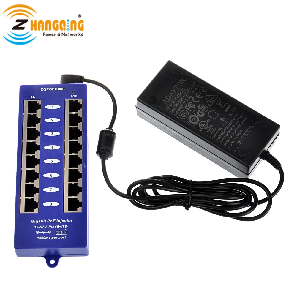 Gigabit-Passive-PoE-Injector-8-Port-Ethernet-PoE-Panel-with-48-Voltage ...