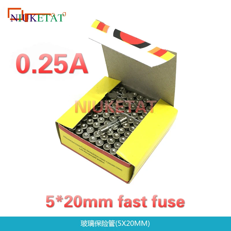 100pcs/box 5*20mm 0.25A 250V Fast fuse 5*20 F0.25A 250mA 250V Glass ...