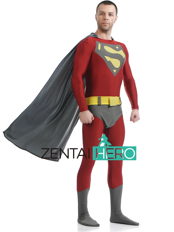 Free Shipping Dhl New Arrival Lycra Spandex Red Superman Cosplay Zentai Super Hero Costume For