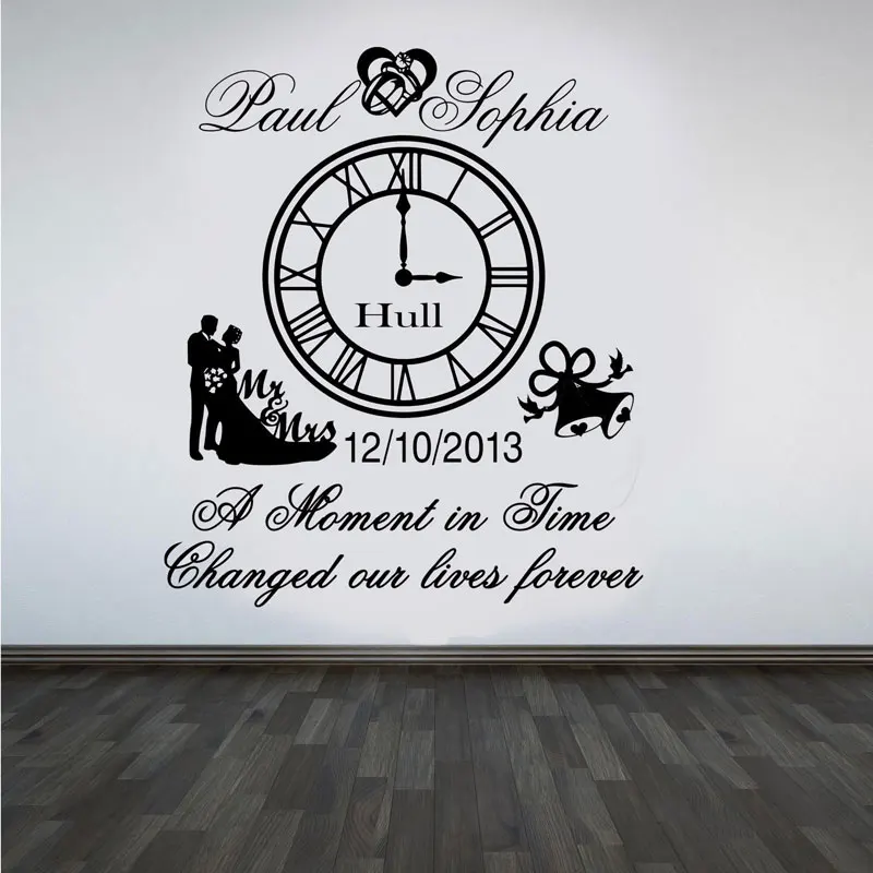 Personalised Wedding Anniversary Clock Vinyl Wall Art Clock Sticker ...