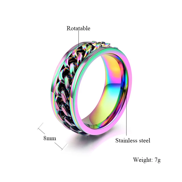 Multicolor Rainbow Ring for Women and Men Stainless Steel Chian Ring Rotatable Spinner Ring AliExpress