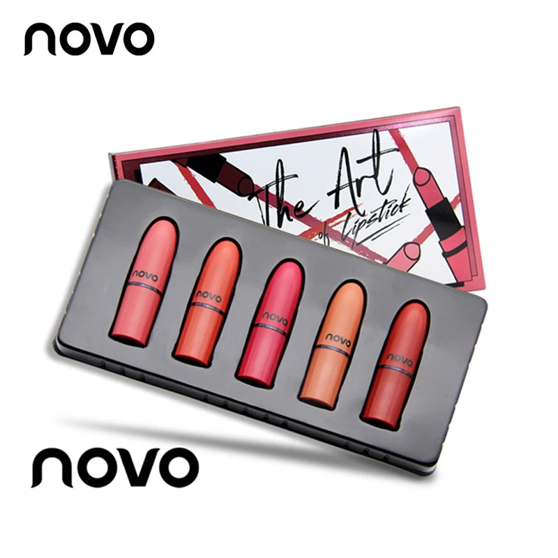 5pcs/lot NOVO Lip Makeup Mini Lipstick Set Matte and Glossy Moisturizer ...