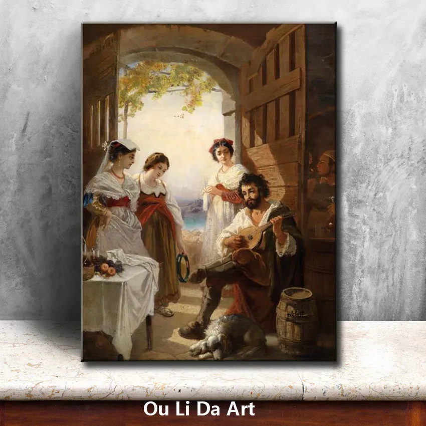 classical court figures man music girls landscape oil painting canvas ...