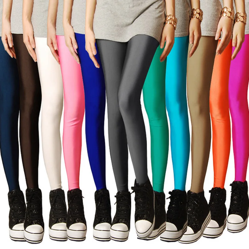 New Women Sexy Push Up Slim Leggings Hot Shine Solid Color Neon ... New Women Sexy Push Up Slim Leggings Hot Shine Solid Color Neon ...