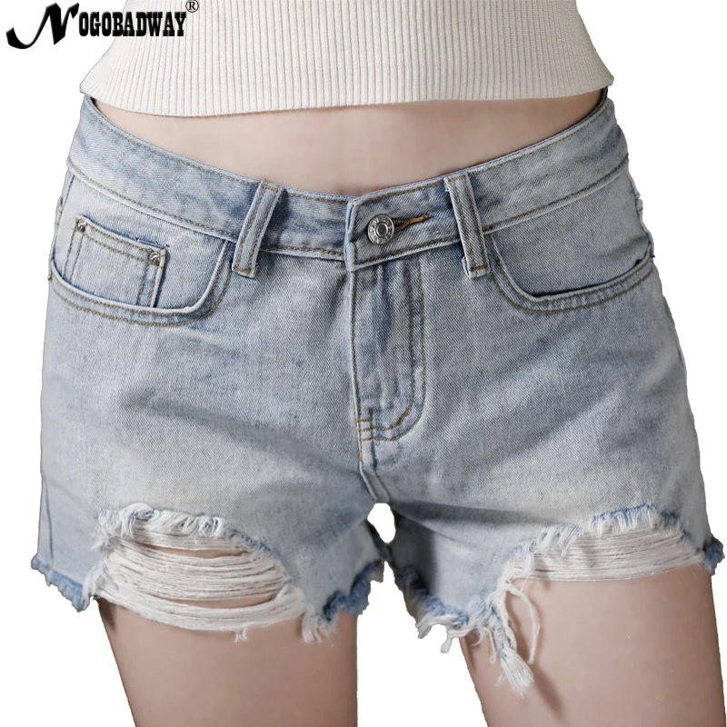 2018 New Mid Waist Staight Denim Shorts For Women Summer Washed Blue ...
