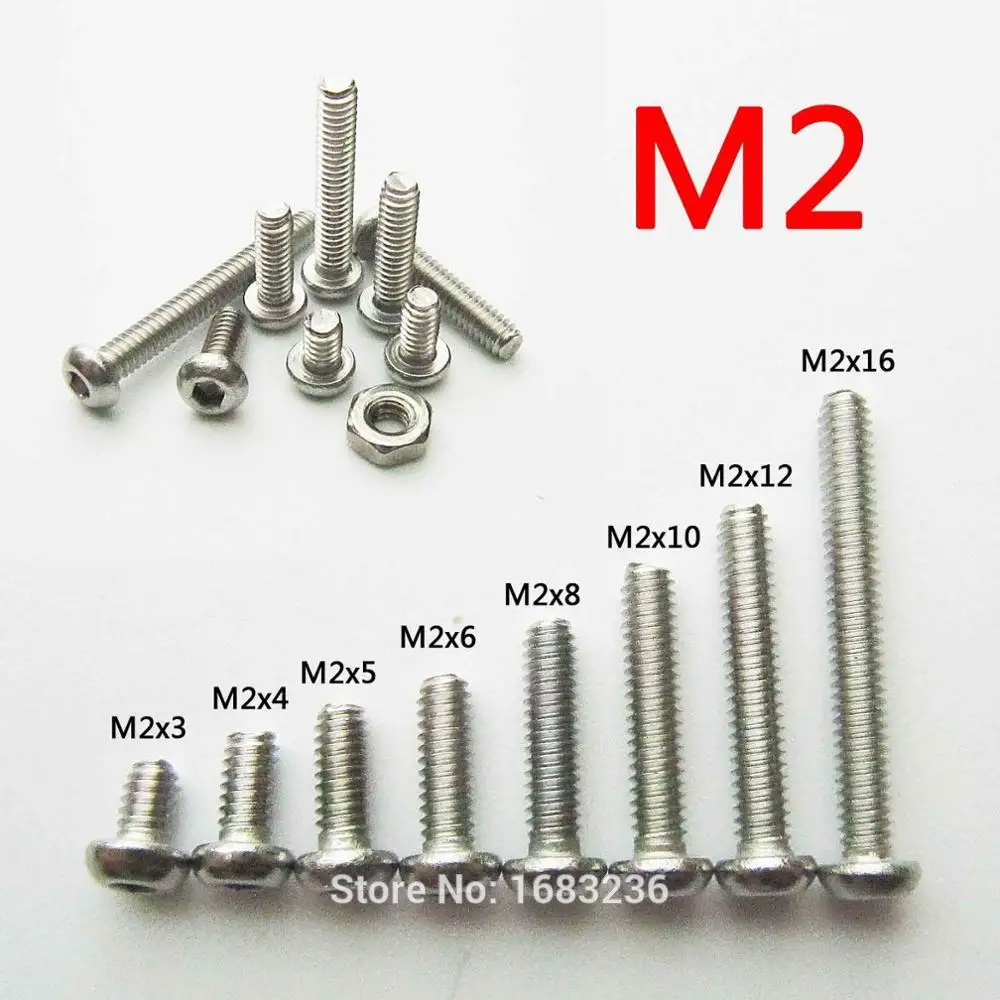 50pcs Stainless Steel Metric Thread M2x3/4/5/6/8/10/12/16 Button Head ...