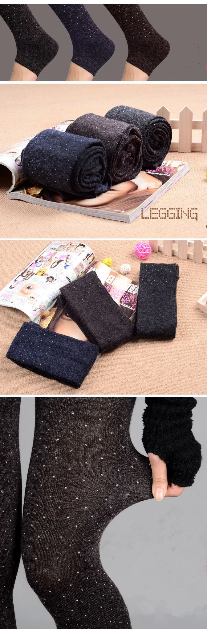 Collant,collants chauds tricotés pour femmes, en coton doux à pois, en ...