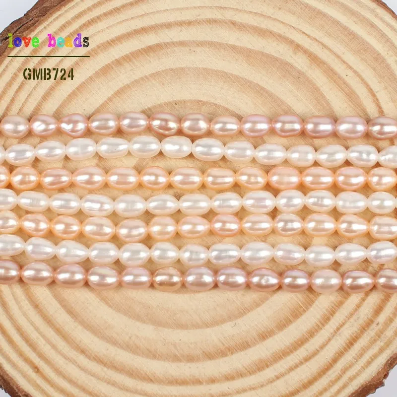 AAA Natural White Pink Freshwater Pearl Rice Shape Beads Strand 15" for ...