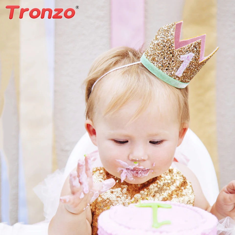 Tronzo First Birthday Party Hats Baby Shower Girl 1st Birthday Crown ...