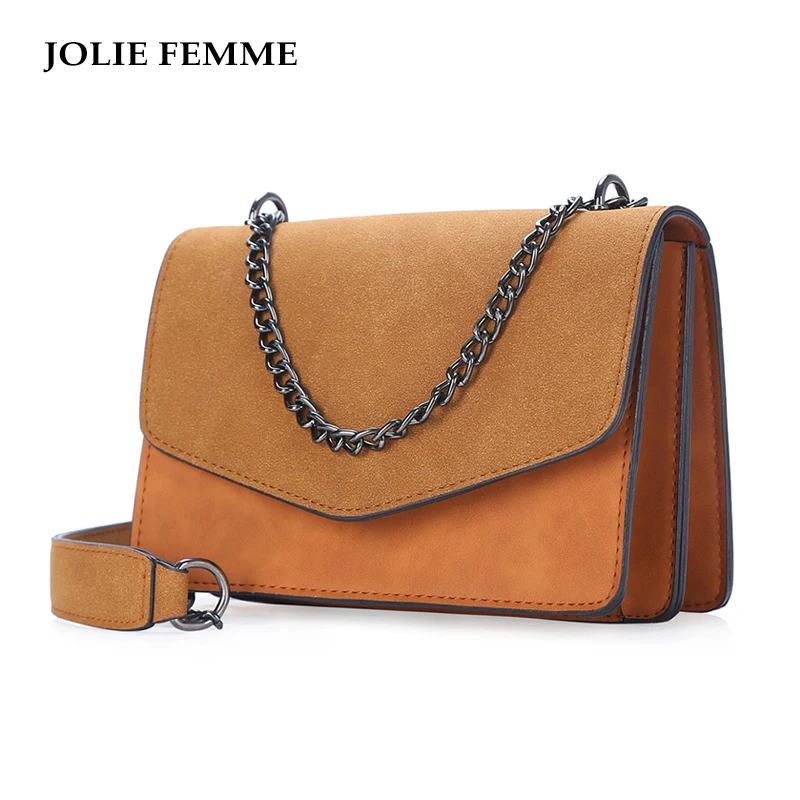 JOLIE FEMME Women Nubuck Leather Bag Chain Strap Shoulder Bag Designer ...
