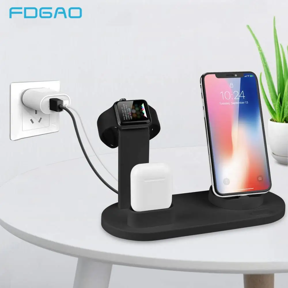 Base de carga 3 en 1 para Apple Watch, 5, 4, 3, 2, iPhone 11, X, XS, XR ...