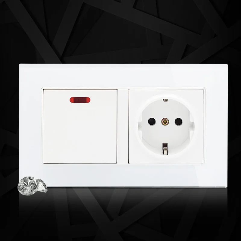 Crystal Glass Panel 146 German Standard 20A Wall Socket + 1 Gang 1 Way ...