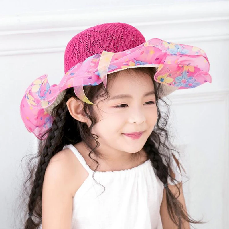 100pcs/lot Children Cute Sun Hat Colorful Wavy Lace Big Brim Hot Kids ...