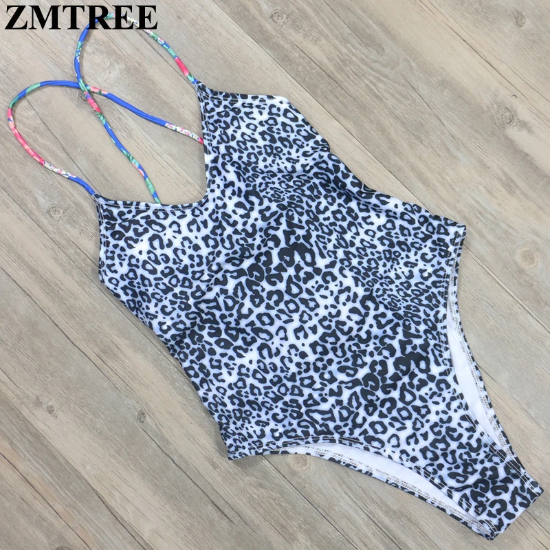 Zmtree 2017 Leopard Print Swimwear Women One Piece Swimsuit Bandage