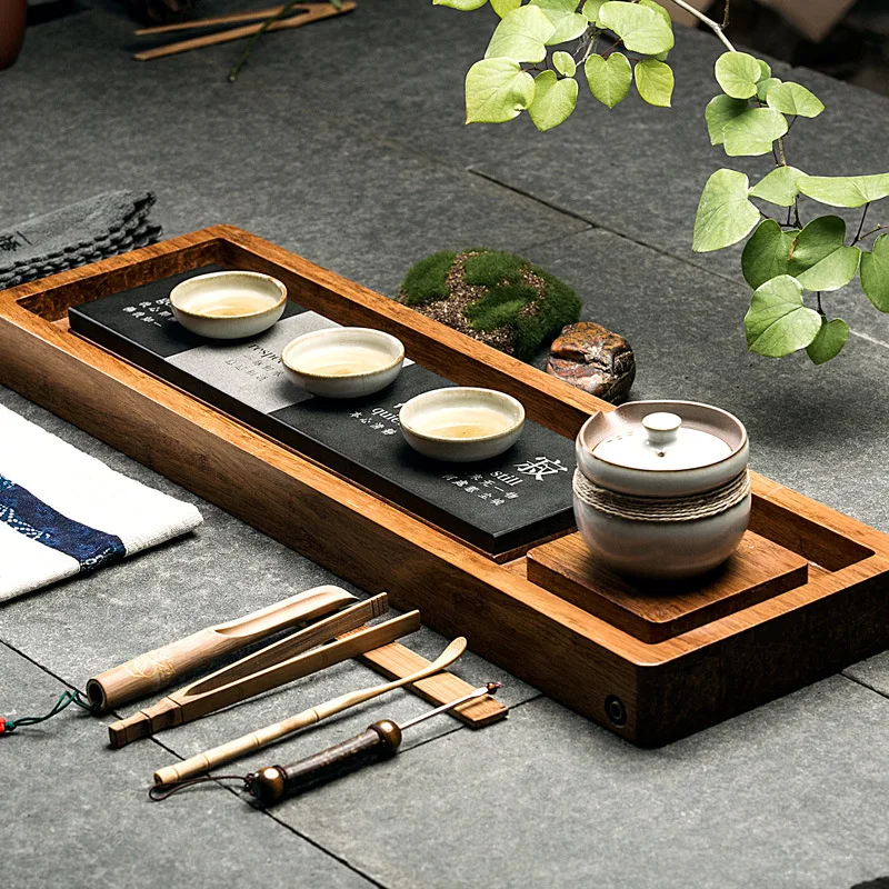 [] in Yan mountain bamboo bamboo tea set Wujin stone tea tray with hot ...