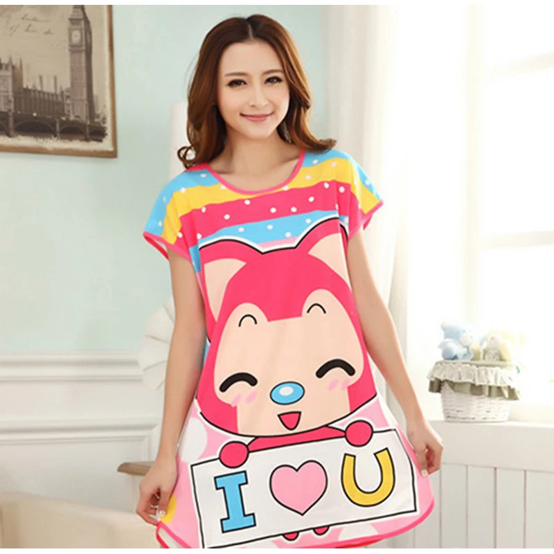 Summer Cute Women's Cartoon Polka Dot Sleepwear Sleepshirts Short ...