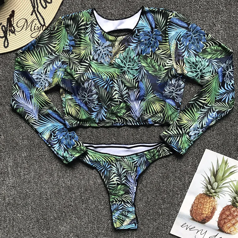 Miyouj Long Sleeve Bikini 2019 Flower Swimsuit Hollow Out Back Swimwear ...