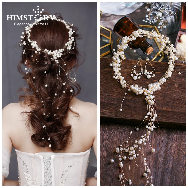 Himstory Romantic Pearl Wedding Hair Vine Bridal Diamante Headbands