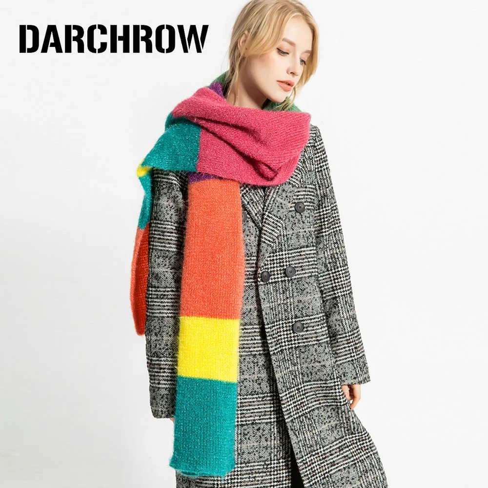 DARCHROW Rainbow Color Scarf Winter Warm Soft Knitted Wool Women Scarf ...