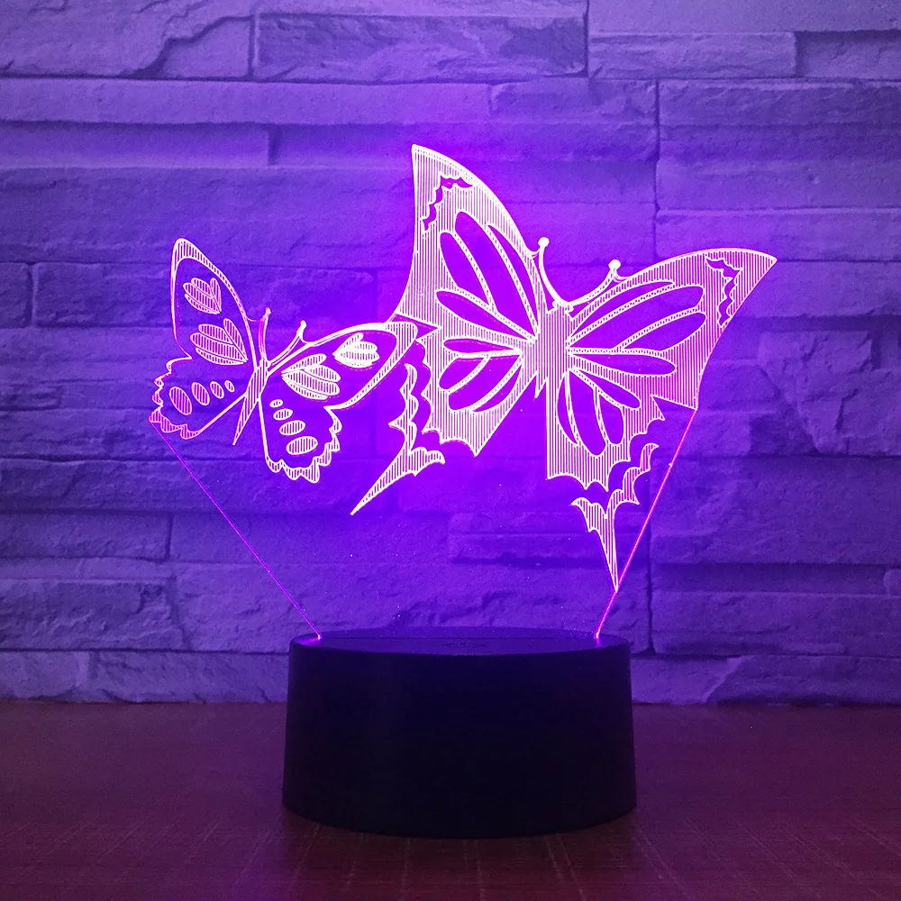 Butterfly Wings 3D LED Night Light Acrylic Panel Stereo Illusion Table ...