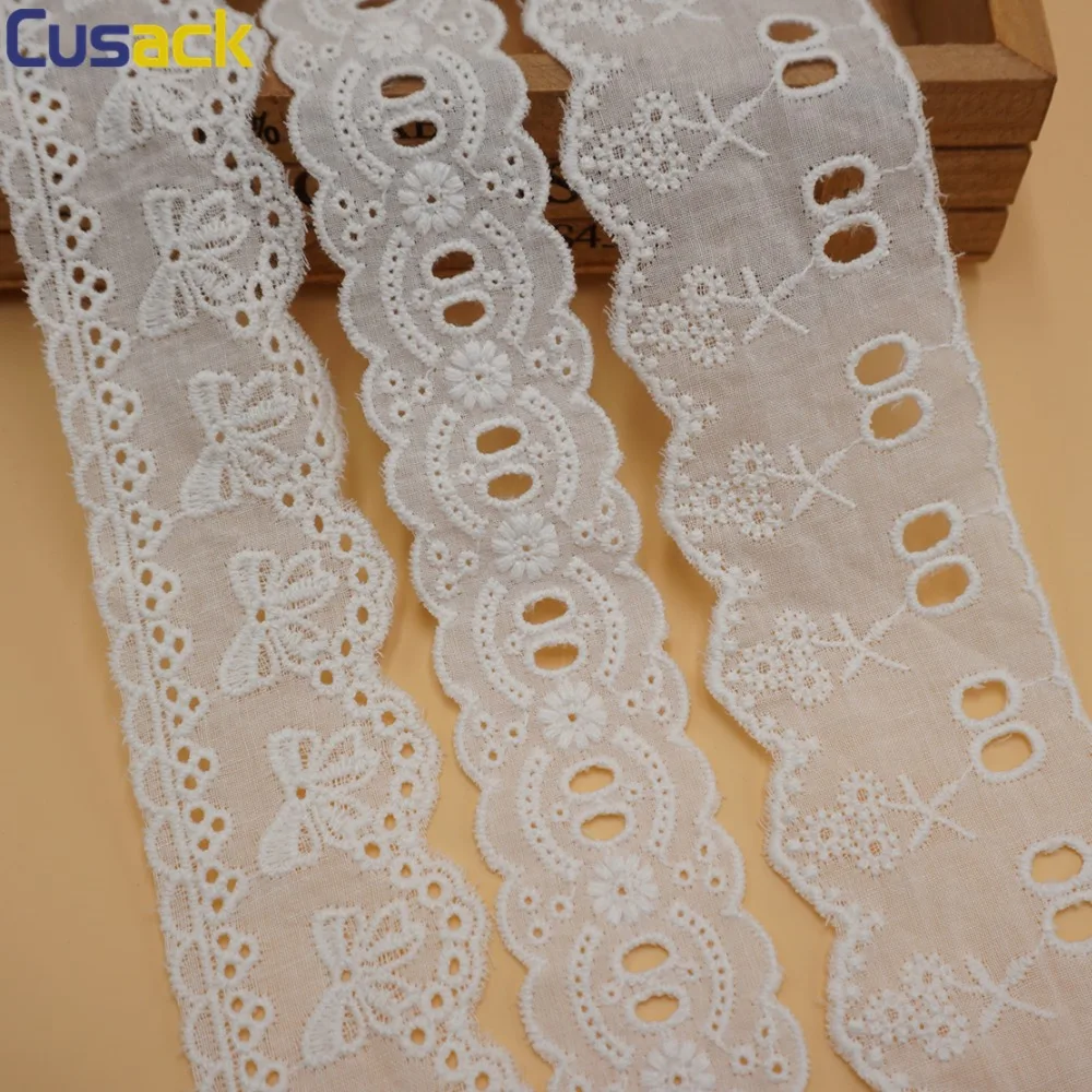 3 meters White Cotton Embroidered Flower Lace Ribbon Trims for Dress ...