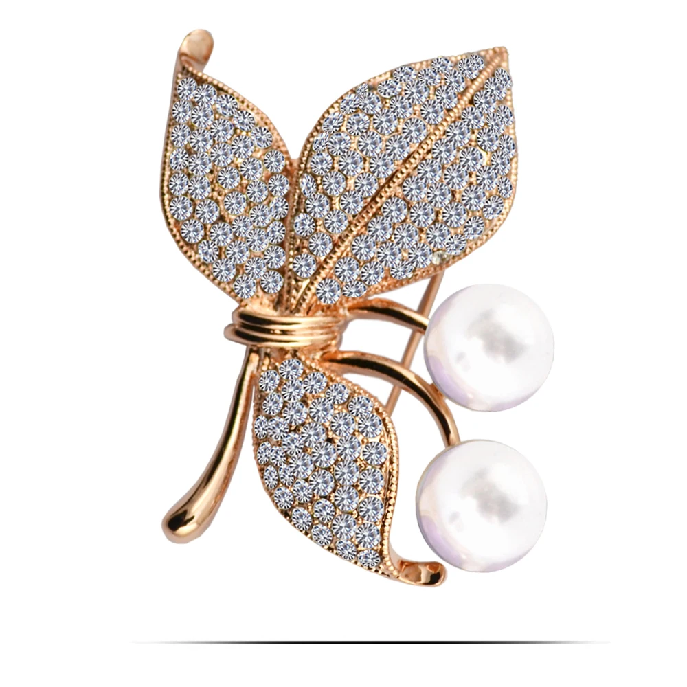 Buy B435 Pearl Butterfly Brooches For Women Gold And