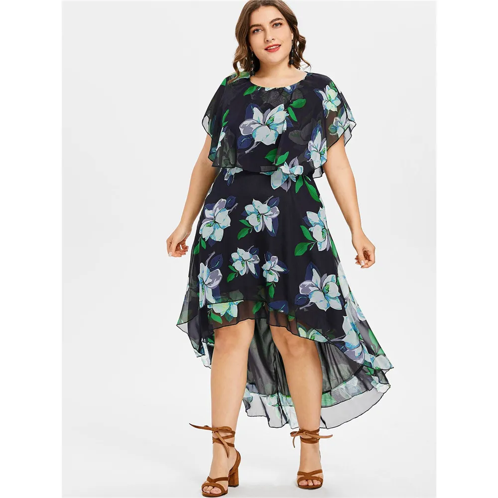 Wipalo Plus Size 5xl Floral Print Maxi Dress Women O Neck A Line Summer