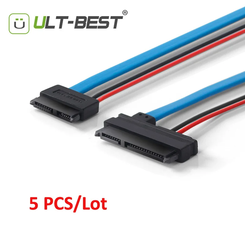ULT Best 5PCS SATA 5V 케이블 직렬 ATA 22Pin 7 + 15 to 슬림 라인 SATA 13Pin 7 + 6 F/F 커넥터 컨버터, 30CM/1FT/12 ...