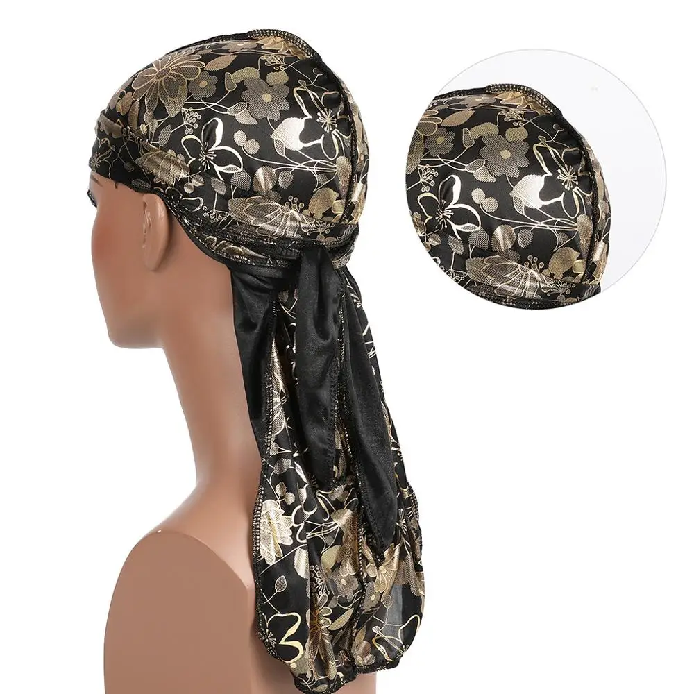 Gold-Stamping-Men-s-Durag-Hip-Hop-Bandanna-Cap-Rapper-Turban-Hat-Satin ...