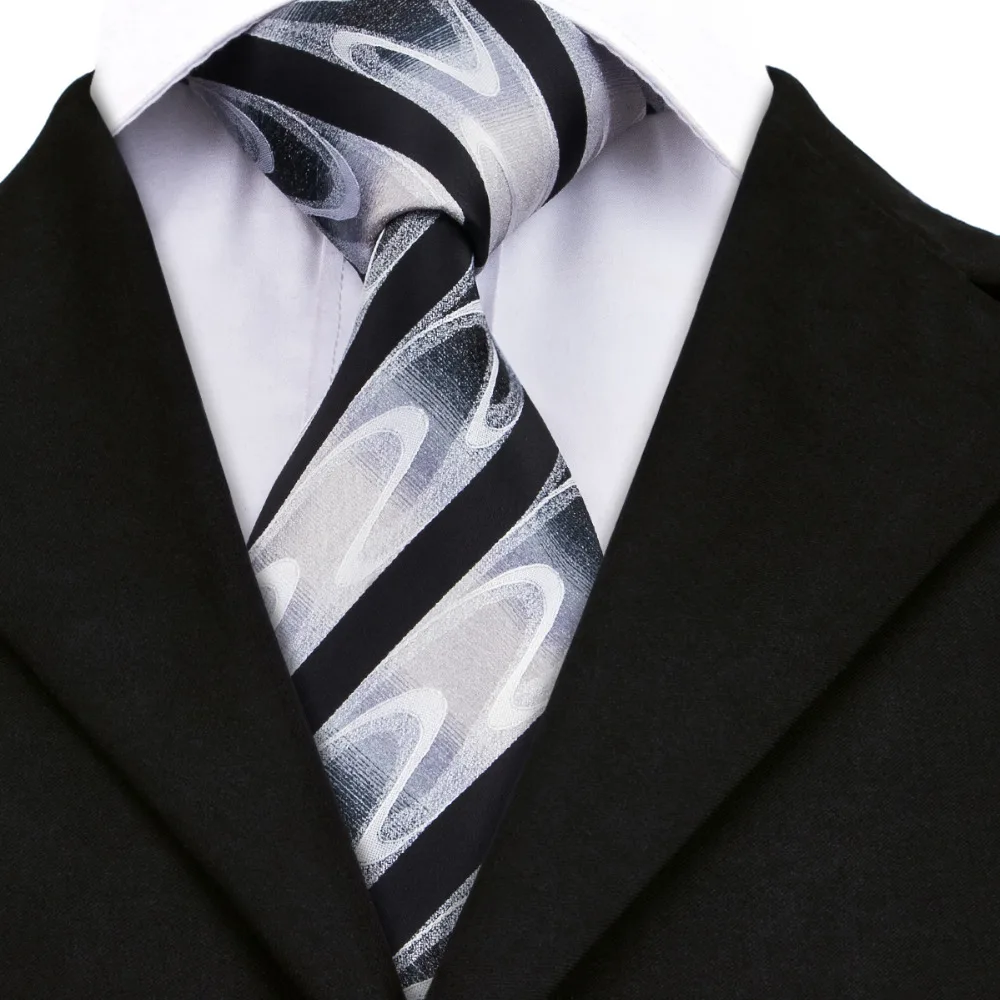 DN 1081 Tie Black White Striped 2017 Classic Fashion Men's 100% ...