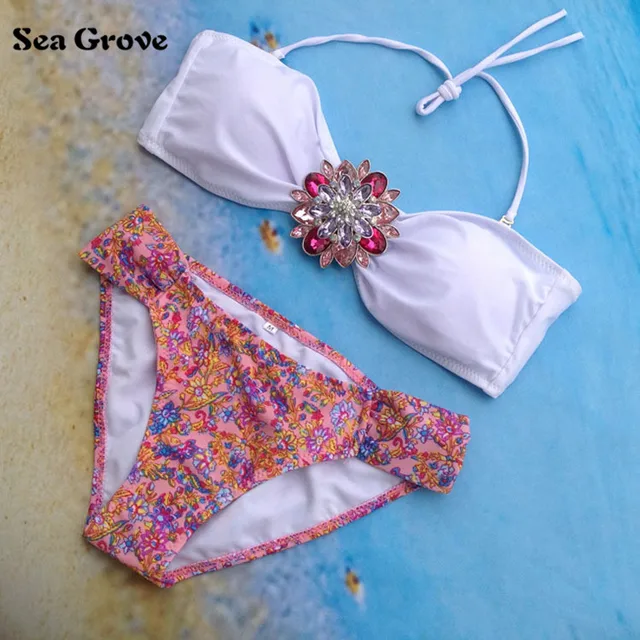Women Swimsuit 2016 New Arrive Sexy Rhinestone Bikini Set Push Up
