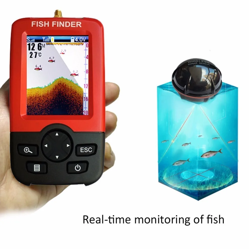 Portable-Smart-LCD-Depth-Fish-Finder-with-100M-Wireless-Sonar-Sensor ...