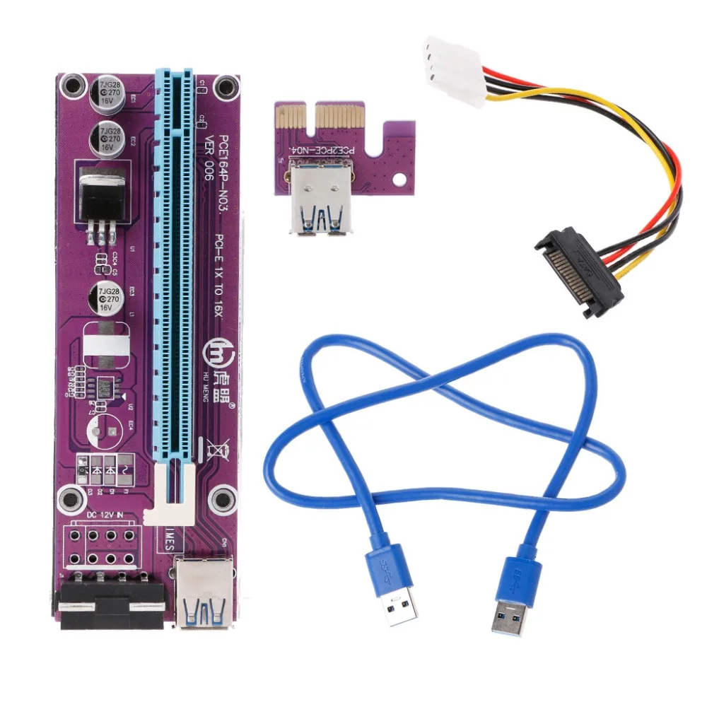 Purple 60cm PCI E 1x To 16x Extender PCI Express Riser Card With SATA ...