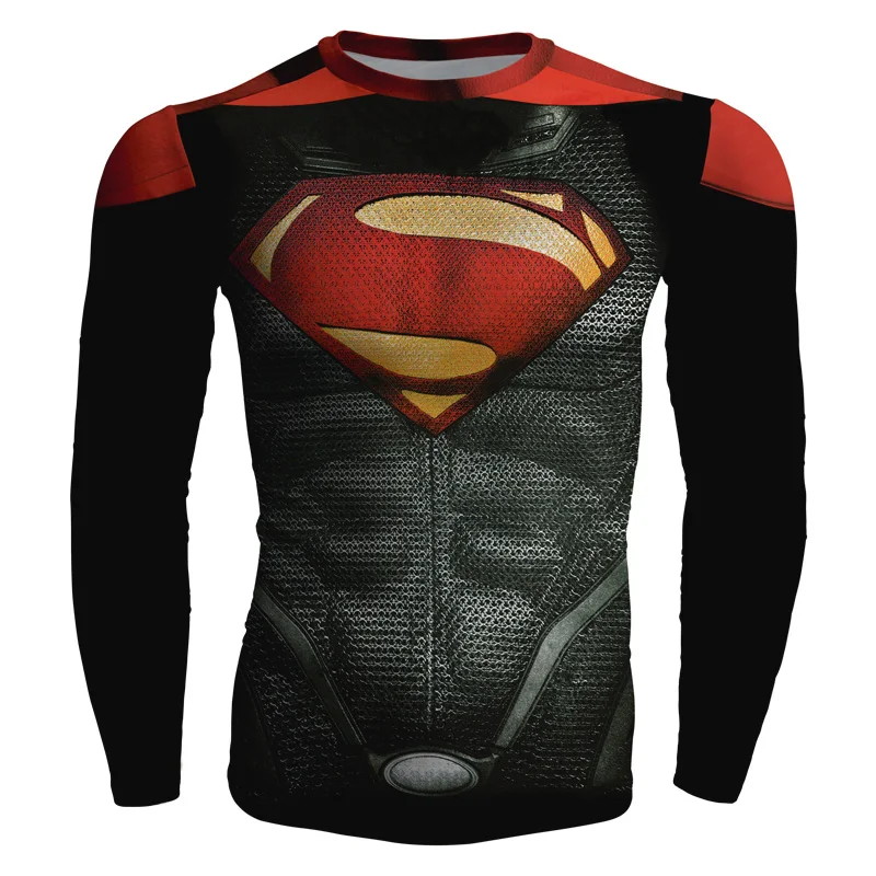 New Fashion Classical red Superman Long sleeve Fitness Compression ...
