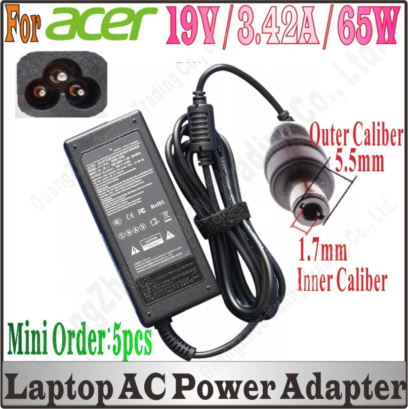 Navio DHL 50 pçs/lote 19V 3.42A 65W AC Power Adapter Para Notebook acer ...