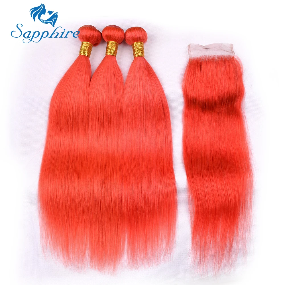 Sapphire Brazilian Straight Hair Human Hair Bundles With Closure 3 ...