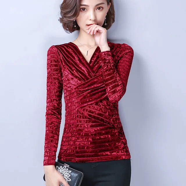 Aliexpress.com : Buy 2017 Autumn M 5XL Long Sleeve V Neck Velour ...